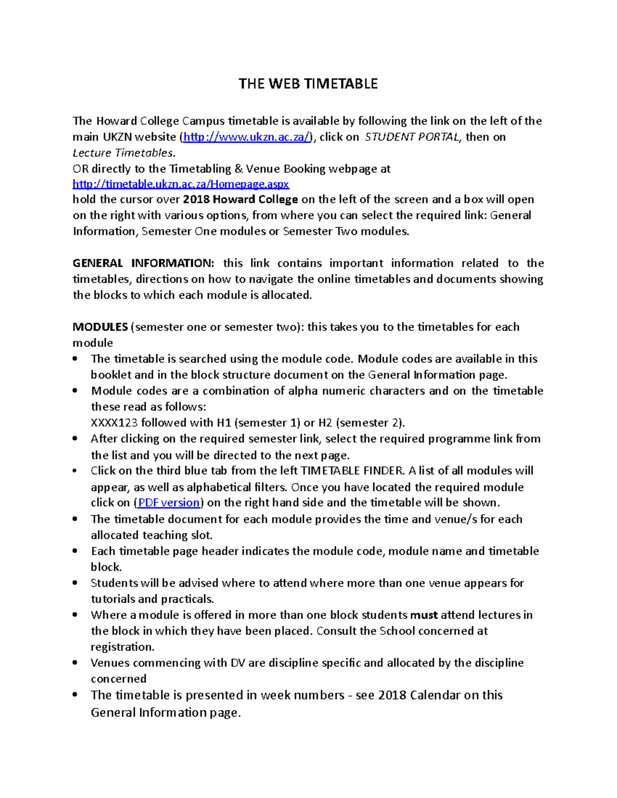 Howard College Using THE WEB Timetable - THE WEB TIMETABLE The Howard ...