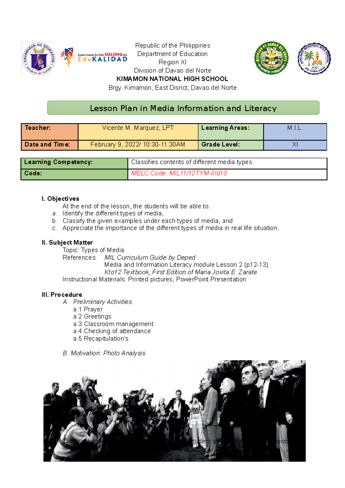 LP - Types of Media - guide to make lesson plan - Republic of the ...