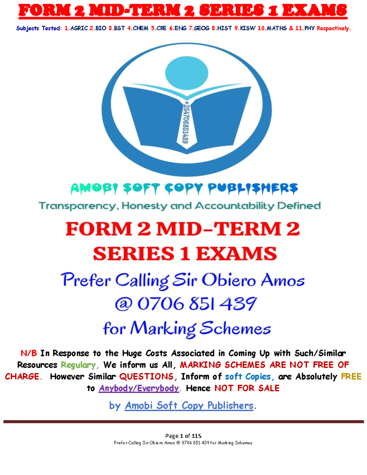 F2 MID-T2 S1 Exams 0706 851 439 - FORM 2 MID-TERM 2 SERIES 1 EXAMS ...