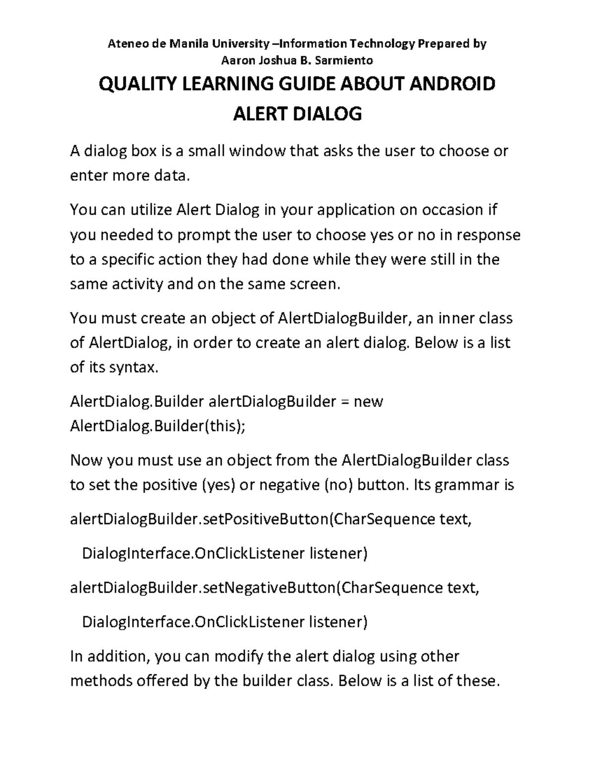 Quality Learning Guide About Android Alert Dialog - QUALITY LEARNING ...