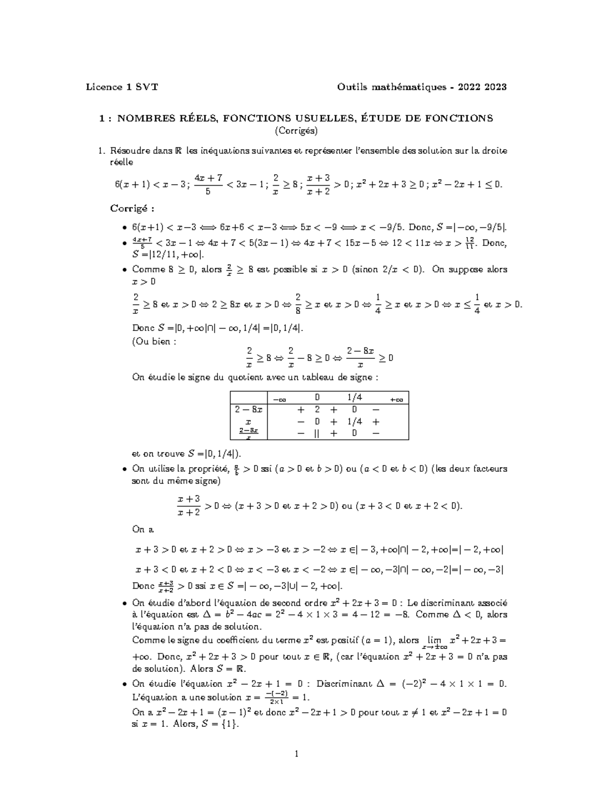 Corrige Exercices Chapitre 1et2 - Licence 1 SVT Outils math ́ematiques ...