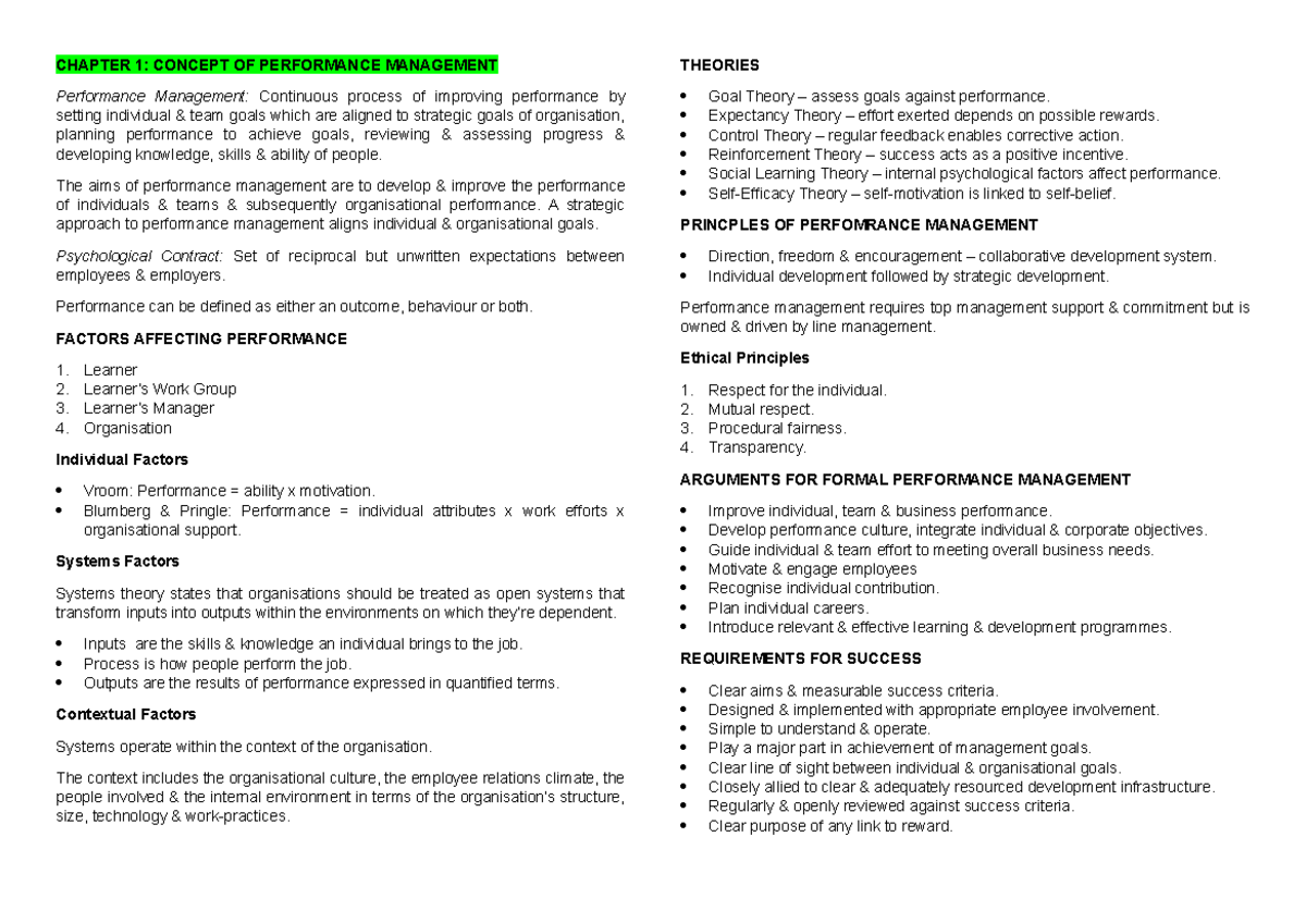 Performance Management Notes - CHAPTER 1: CONCEPT OF PERFORMANCE ...