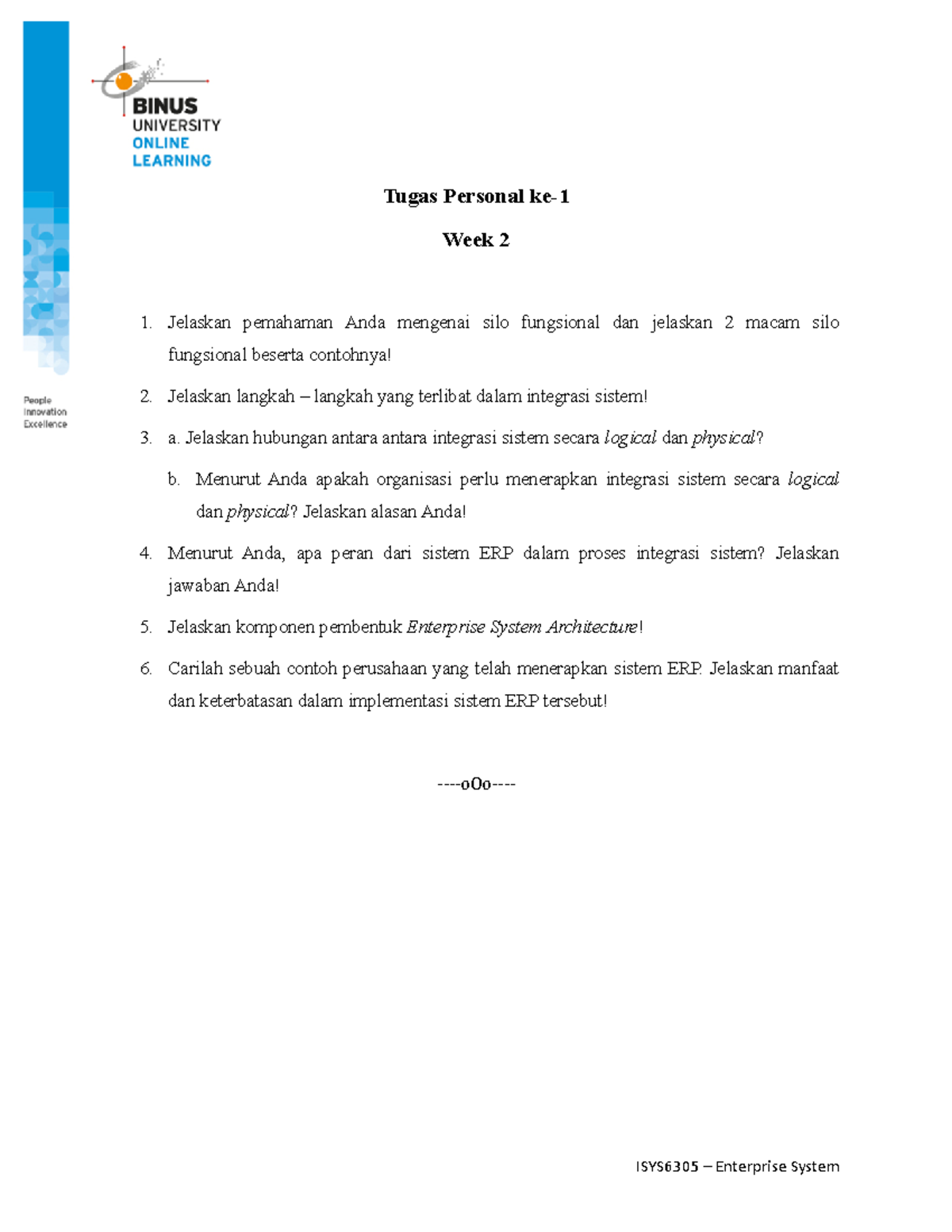 20210821232748 ISYS6305-Enterprise System-TP1-W2-R3 - Tugas Personal ke- Week 2 Jelaskan ...