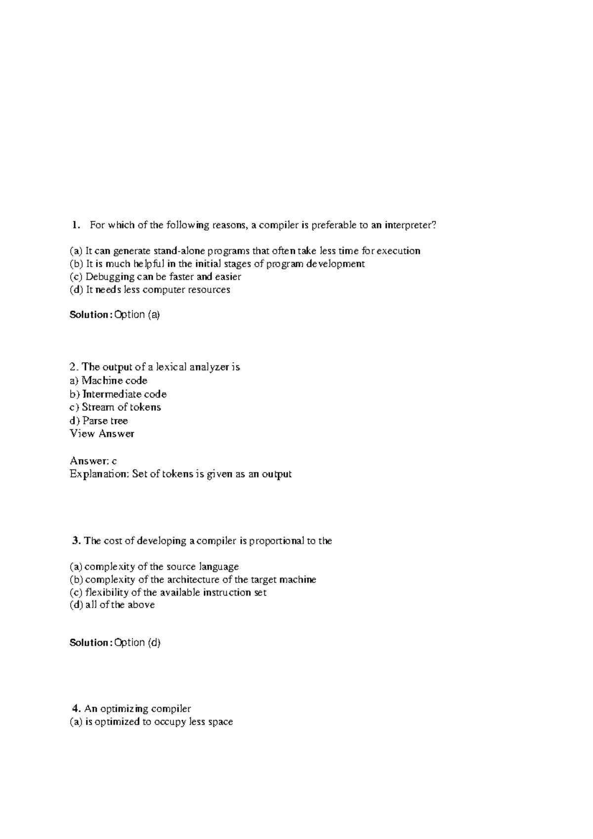 Compiler Design MCQ Answers - 1. For which of the following reasons, a ...