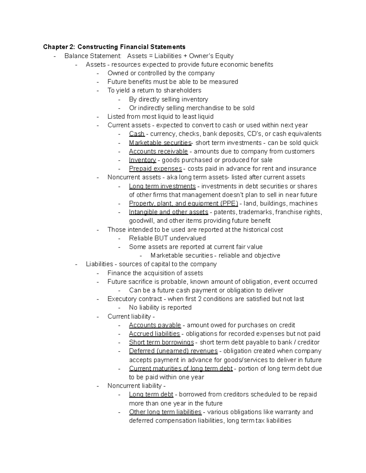 ACCY 200 Notes CH 2 - Chapter 2: Constructing Financial Statements ...