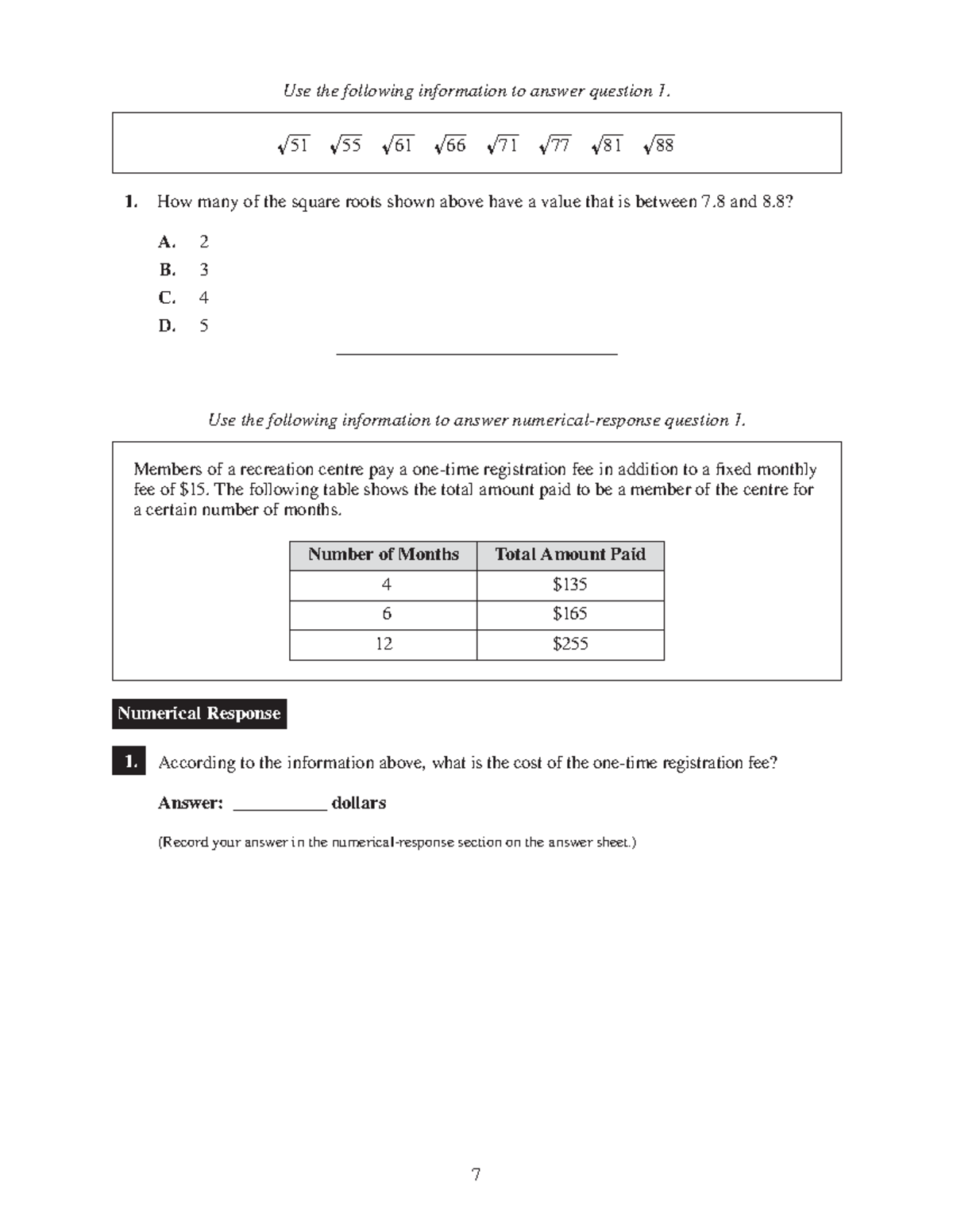 Math practice problem 2 - 51 55 61 66 71 77 81 88 How many of the square roots shown above have ...