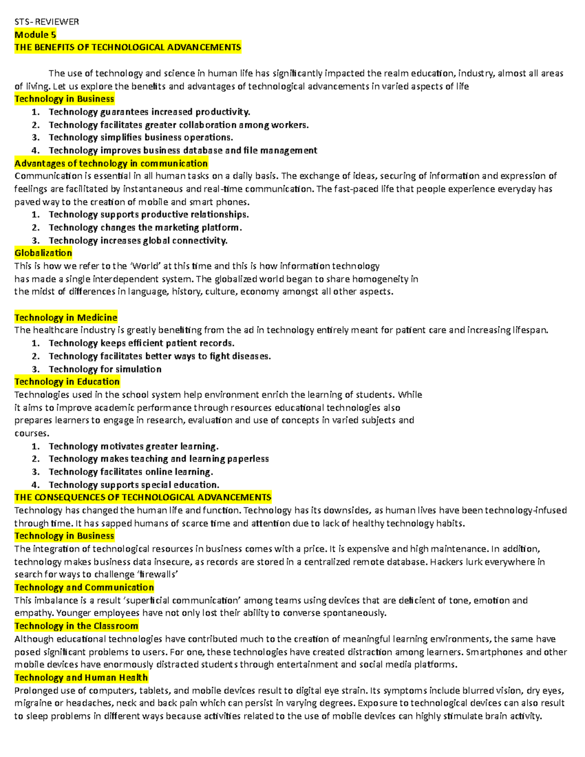 STS - papasa tayo - STS- REVIEWER Module 5 THE BENEFITS OF ...