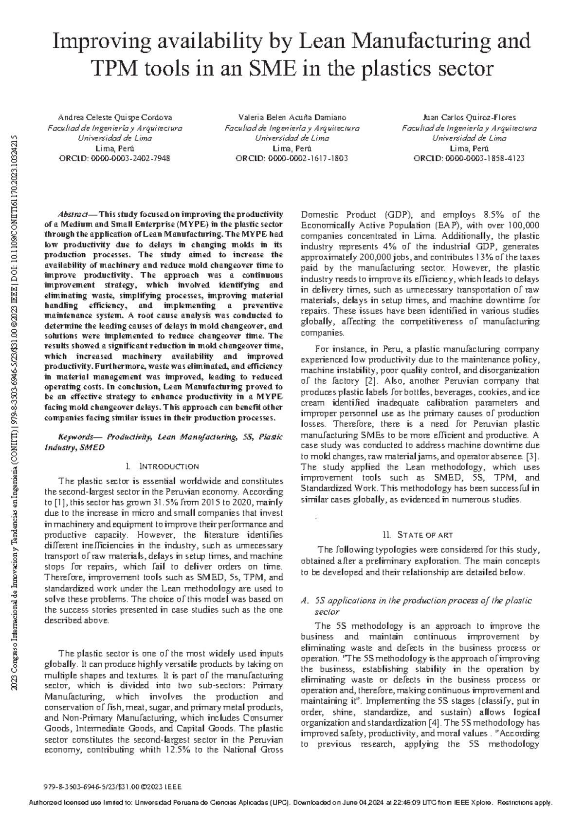 Improving availability by Lean Manufacturing and TPM tools in an SME in ...
