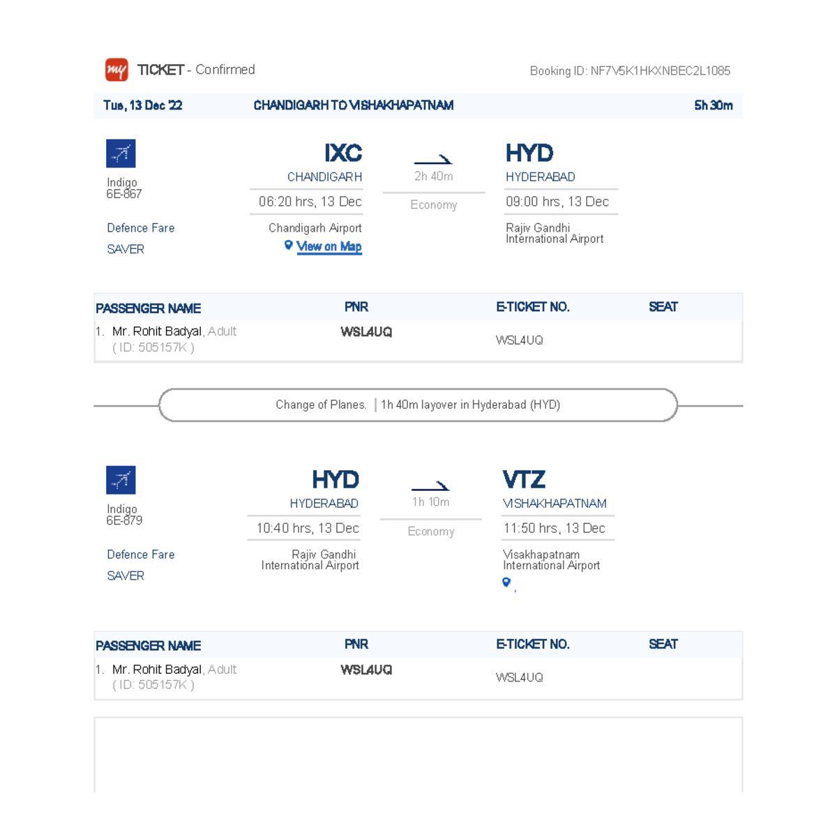 ETicket - TICKET - Confirmed Booking ID: NF7V5K1HKXNBEC2L Tue, 13 Dec ...