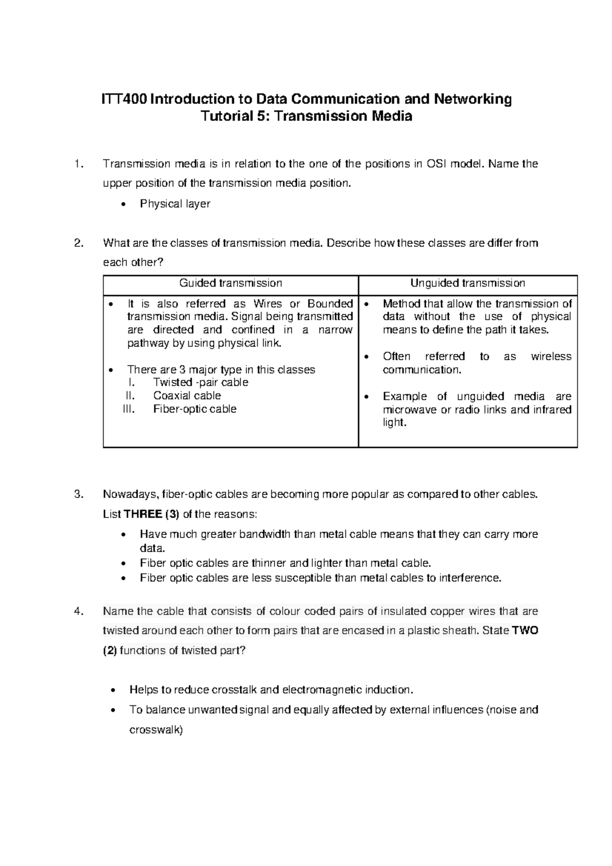 Tutorial 5 - ITT400 Introduction to Data Communication and Networking ... Tutorial 5 - ITT400 Introduction to Data Communication and Networking ...