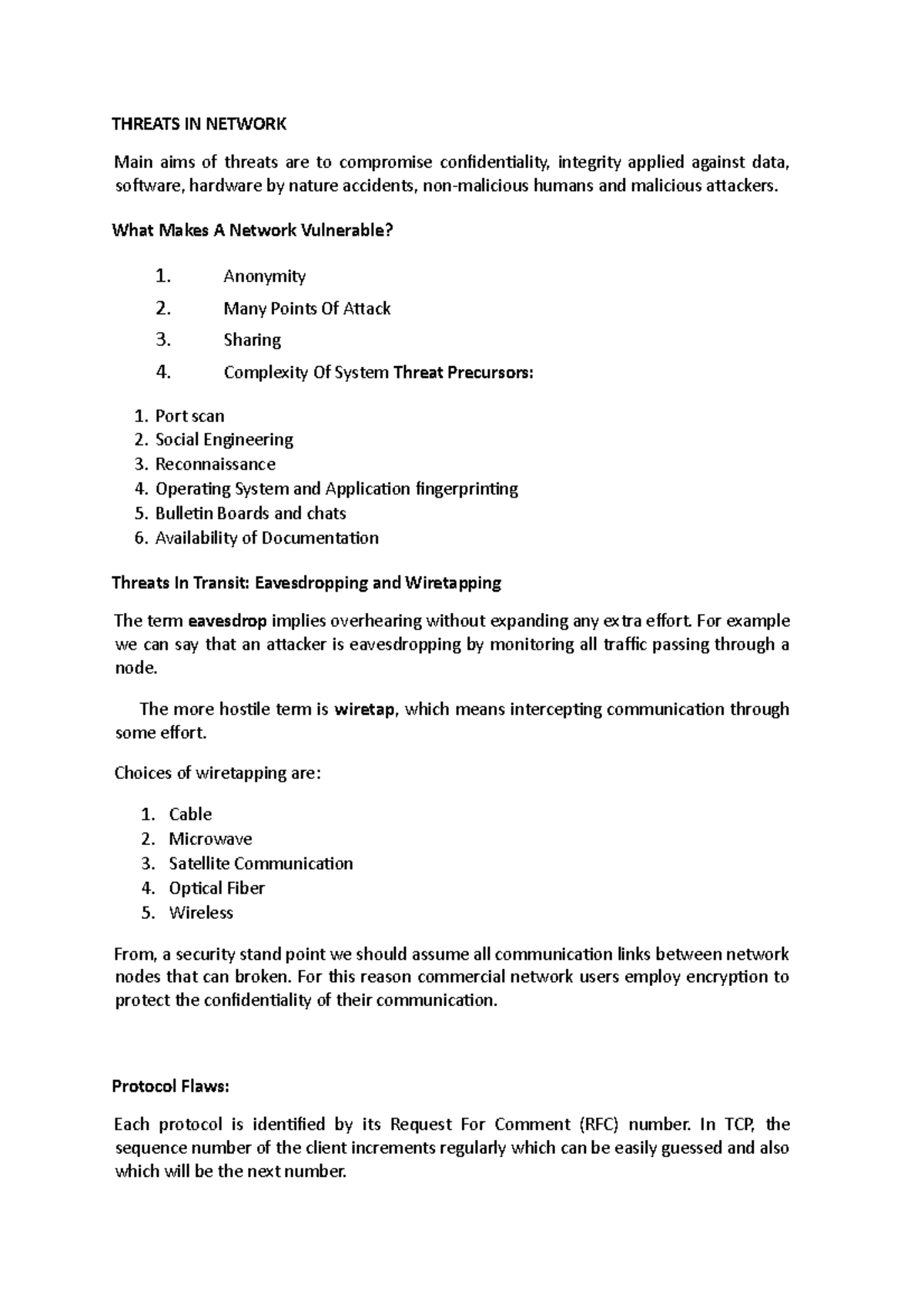 Threats IN Network - Lecture notes 3 - THREATS IN NETWORK Main aims of ...