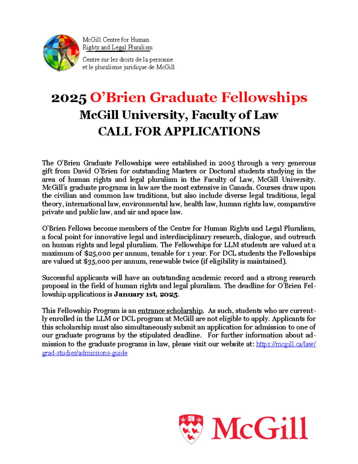 O'Brien Graduate Fellowship - McGill’s graduate programs in law are the ...
