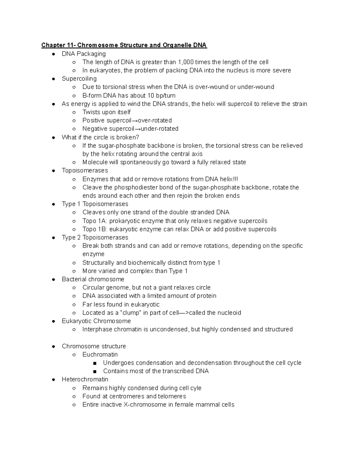 Genetics Chapter 11 Notes - Chapter 11- Chromosome Structure and ...