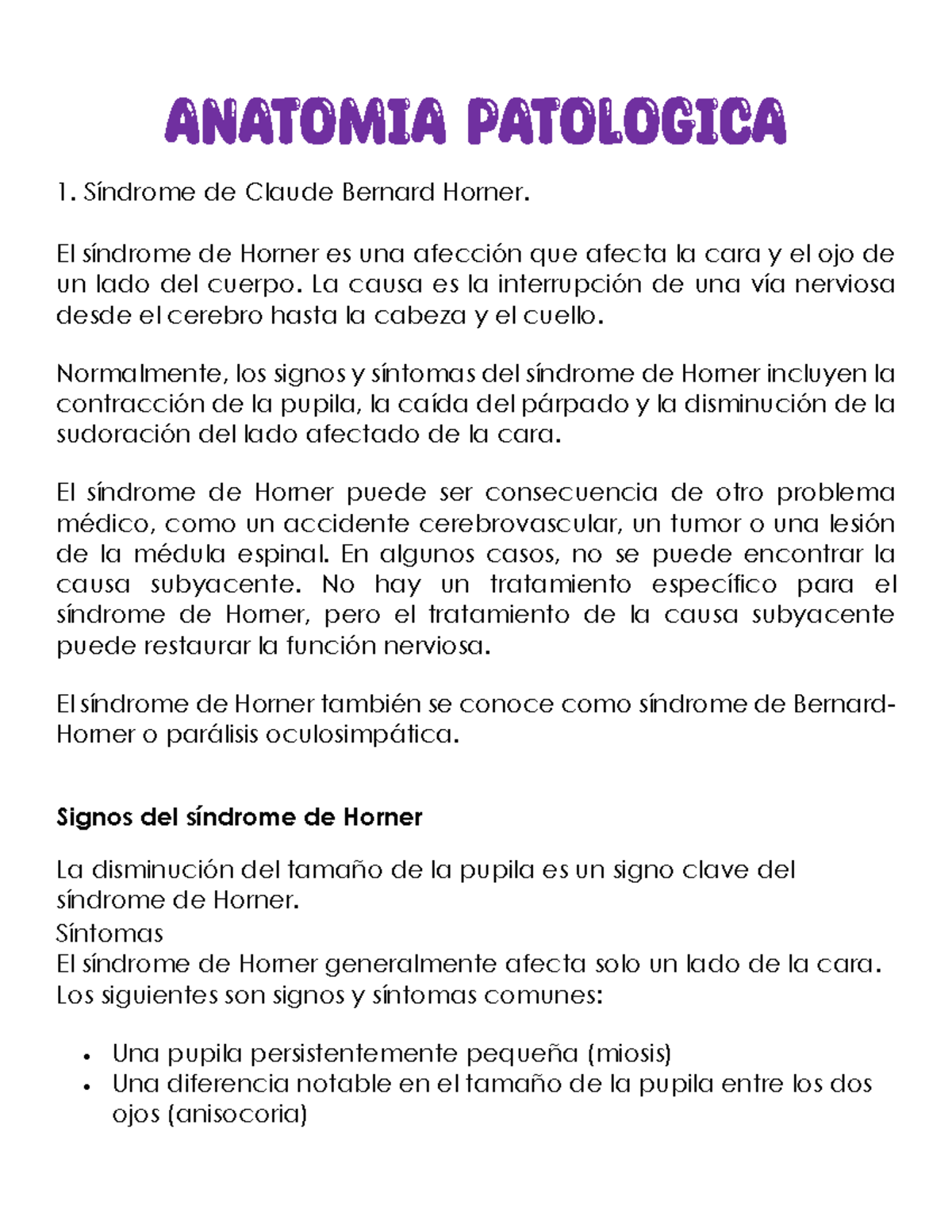 Anatomia Patologica 111 - ANATOMIA PATOLOGICA 1. Síndrome de Claude ...