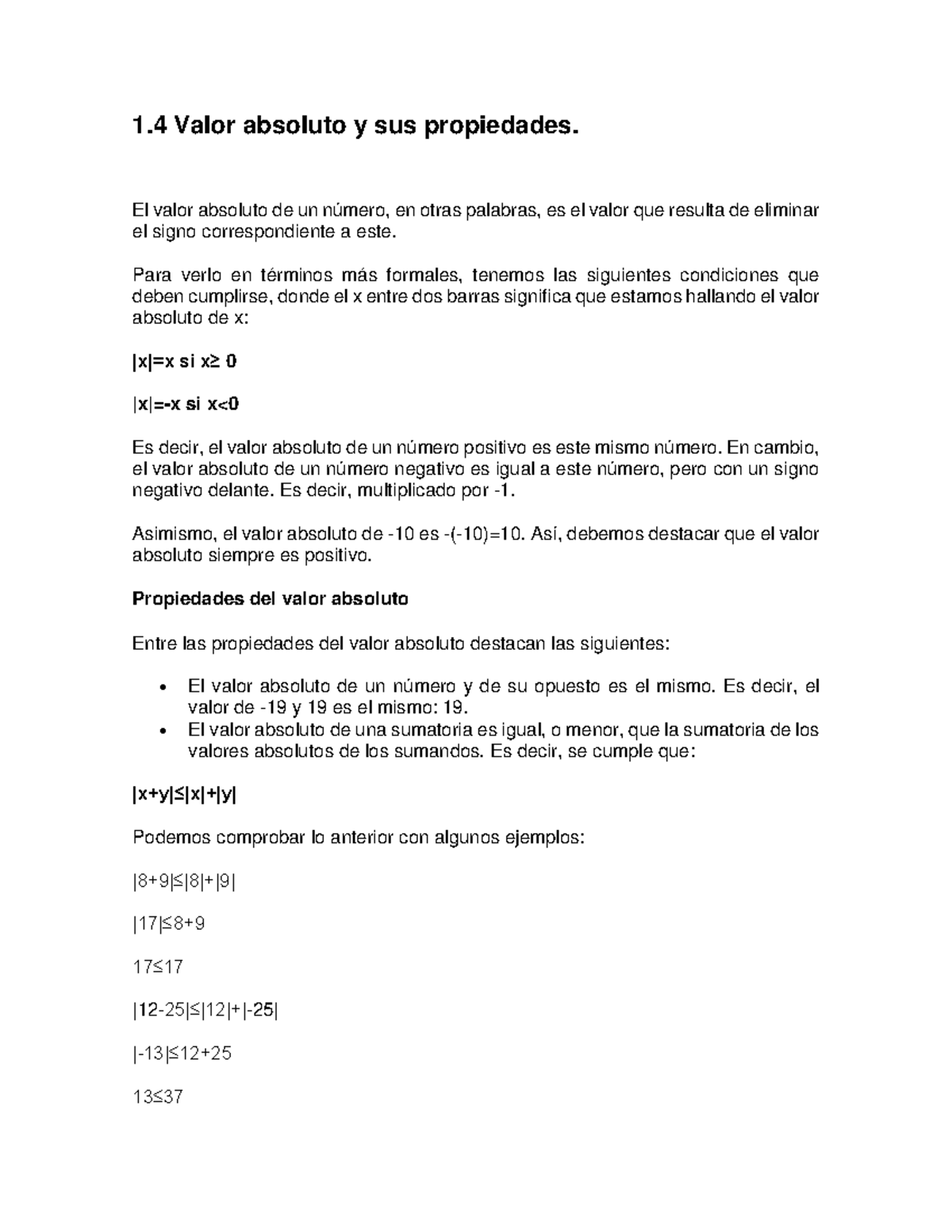 1.4 Valor absoluto y sus propiedades - El valor absoluto de un número ...