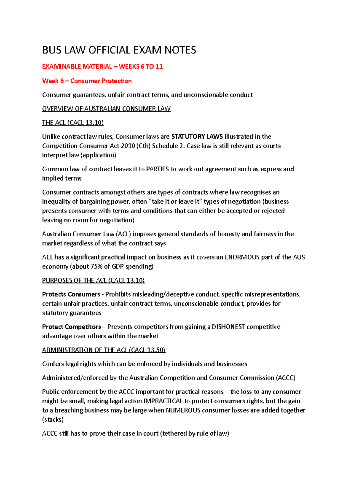 BUS LAW Official EXAM Notes - BUS LAW OFFICIAL EXAM NOTES EXAMINABLE ...