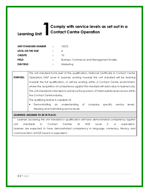 Apply problem solving strategies - Learning Unit 9 UNIT STANDARD NUMBER : 14927 LEVEL ON THE NQF ...