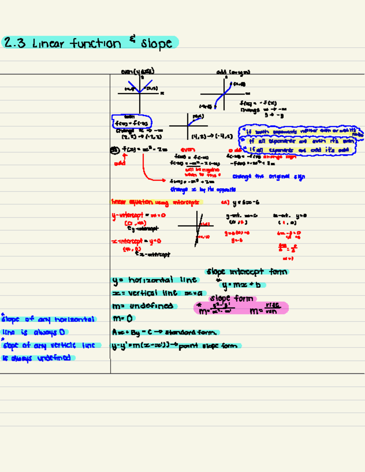 Linear function - Notes to study - 2. 3 Linear function slope even ...
