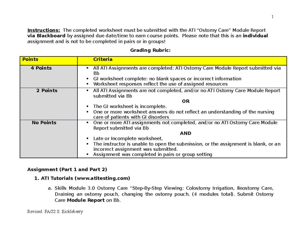 Theory GI Assignment (ATI and Worksheet) Updated - Instructions: The ...