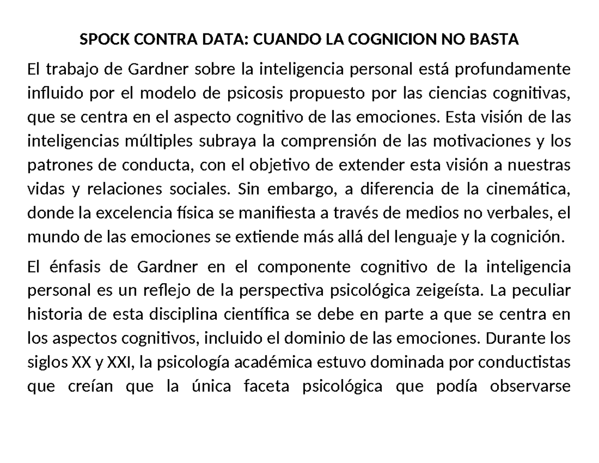 Spock Contra DATA - SPOCK CONTRA DATA: CUANDO LA COGNICION NO BASTA El ...