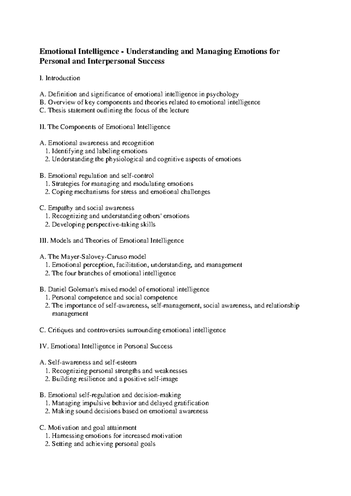 Emotional Intelligence - Understanding and Managing Emotions for ...