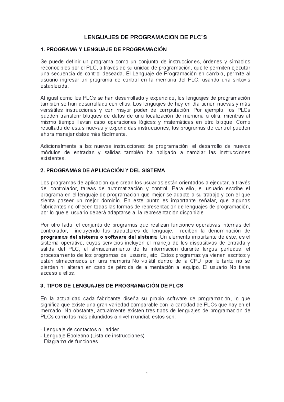 Lenguajes DE Programacion DE PLC - LENGUAJES DE PROGRAMACION DE PLC ́S 1. PROGRAMA Y LENGUAJE DE ...