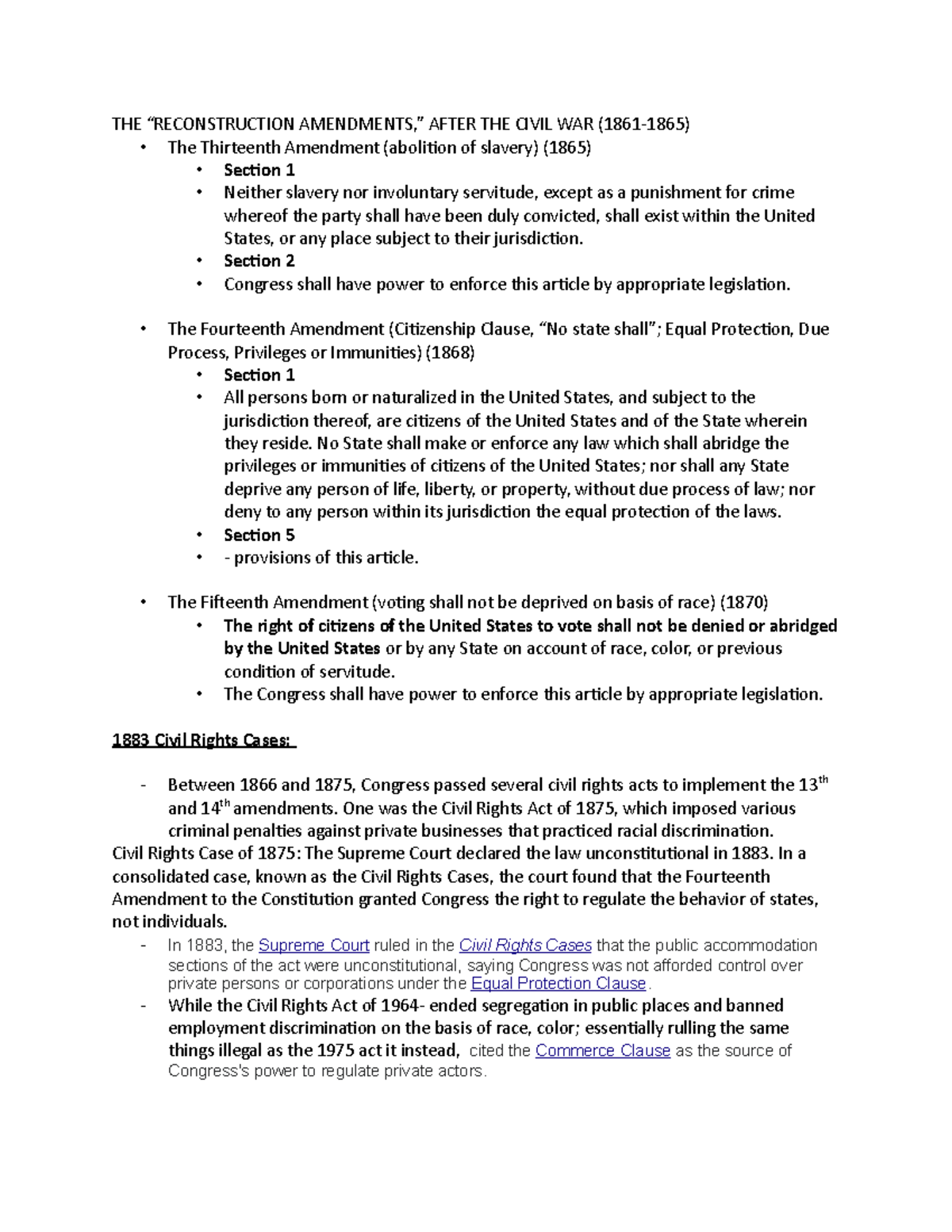 CON LAW Master Outline April 20 - THE “RECONSTRUCTION AMENDMENTS ...