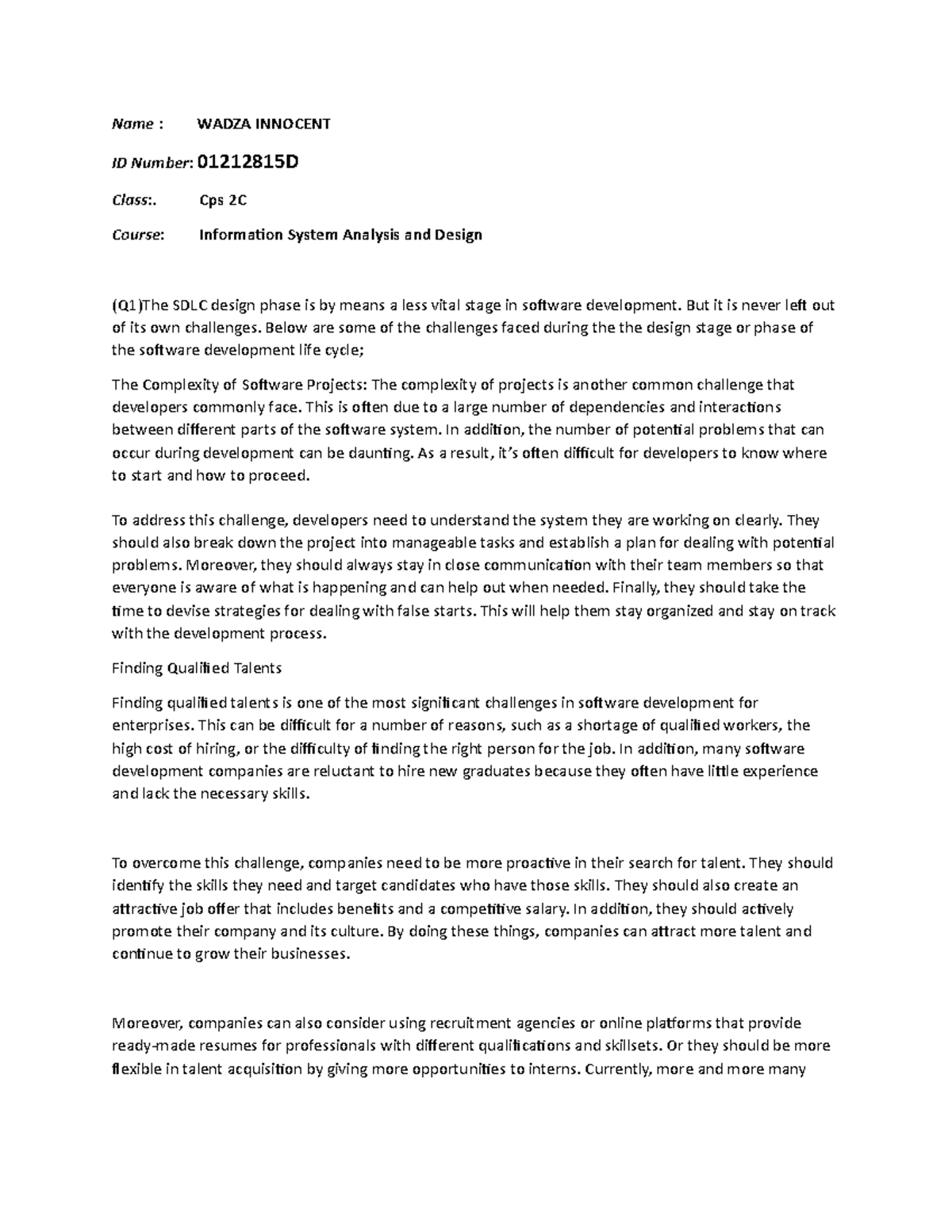 Data communication and telecom - Name : WADZA INNOCENT ID Number ...