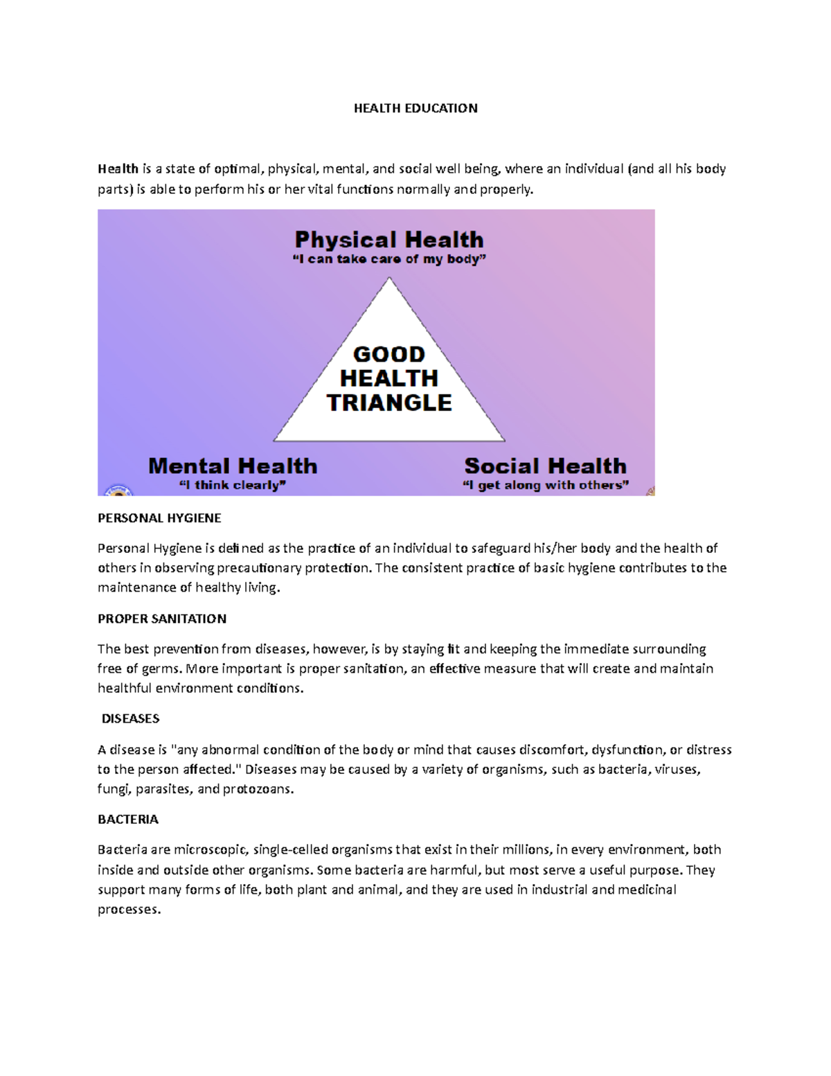 Health Education - reviewer - HEALTH EDUCATION Health is a state of ...