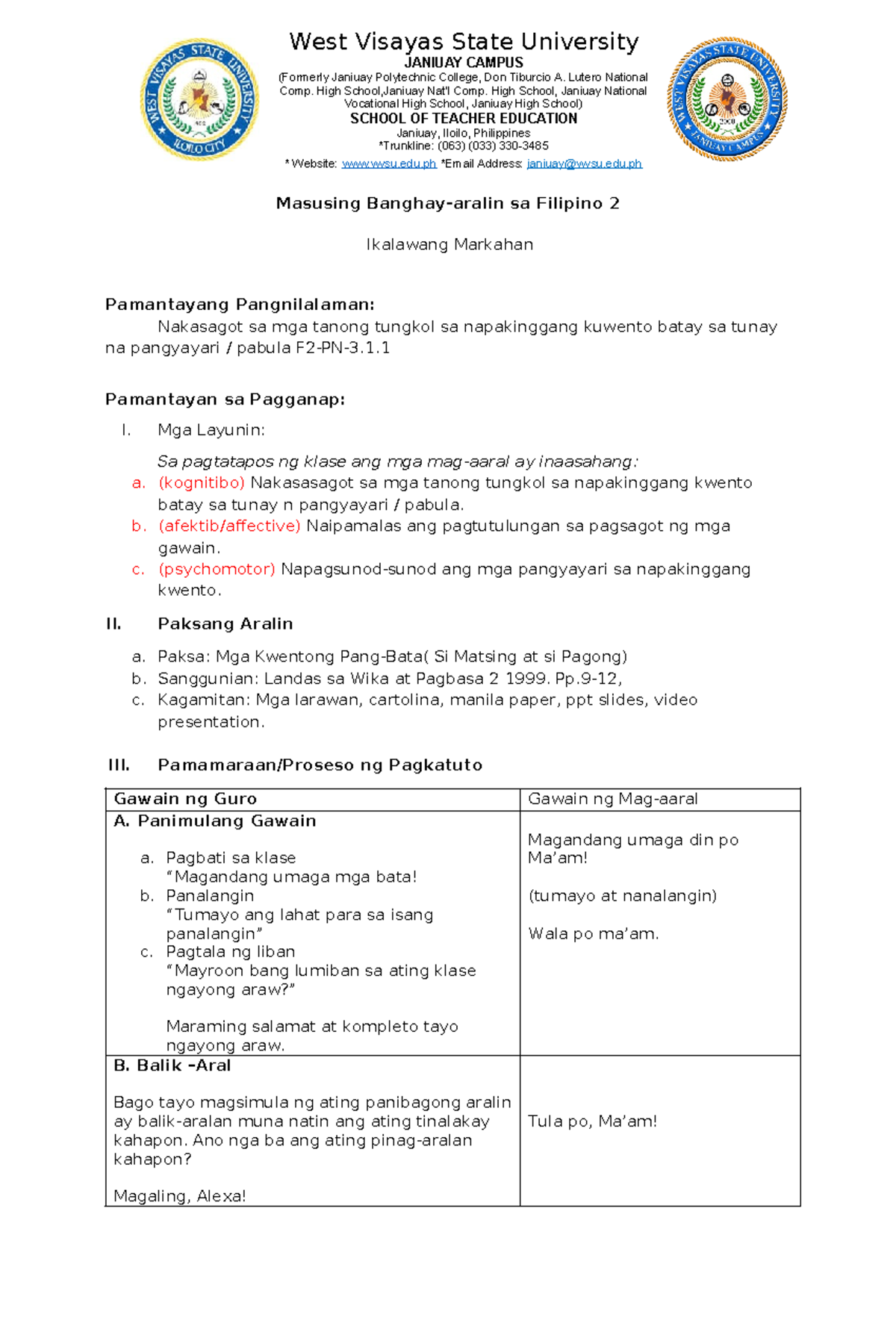 BEED Sample Banghay Aralin para sa Micro Demo Teaching - Masusing ...