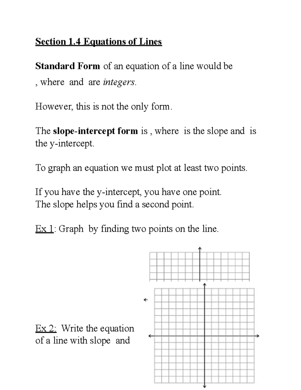 Section 1.4 College Algebra - Section 1 Equations of Lines Standard ...