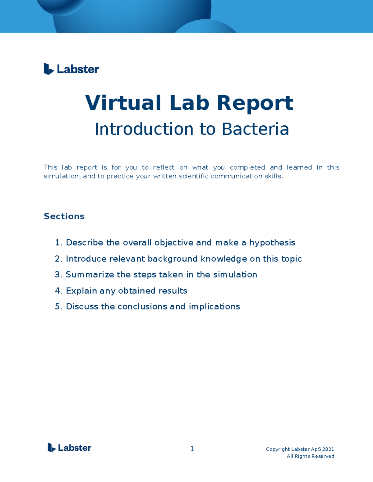 Bacteria report - Virtual Lab Report Introduction to Bacteria This lab ...