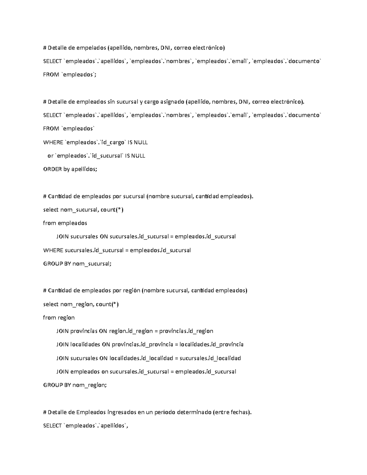 Consultas SQL TP3 - Consulta SQL del trabajo practico numero 3 - Detalle de empelados (apellido ...