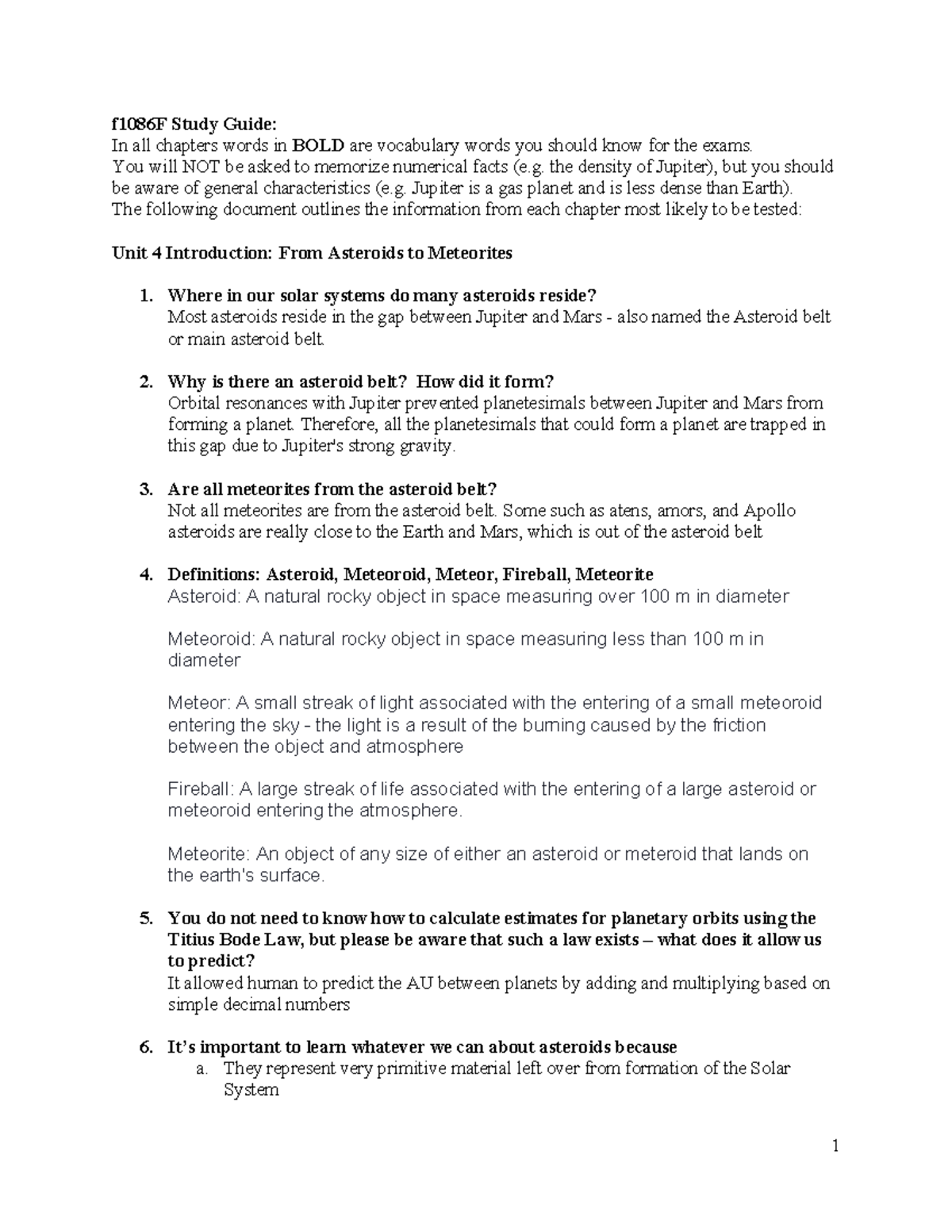 1086F Study Notes - f1086F Study Guide: In all chapters words in BOLD ...