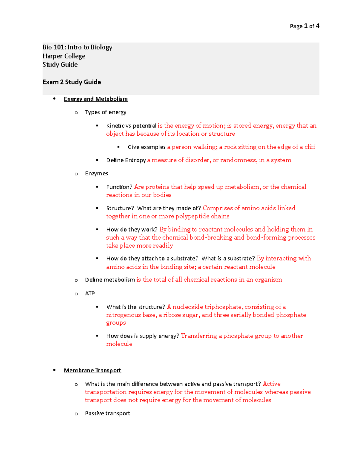 Exam 2 study guide - Bio 101: Intro to Biology Harper College Study ...