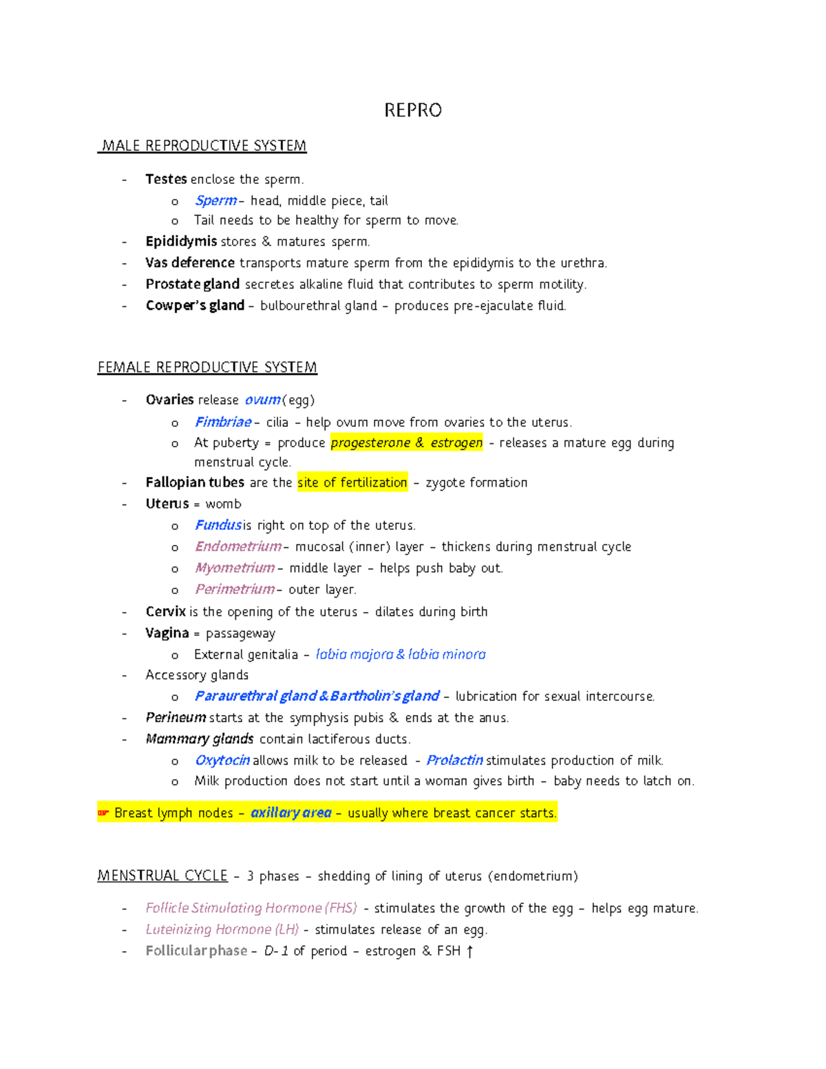 Repro Notes - REPRO MALE REPRODUCTIVE SYSTEM Testes enclose the sperm ...
