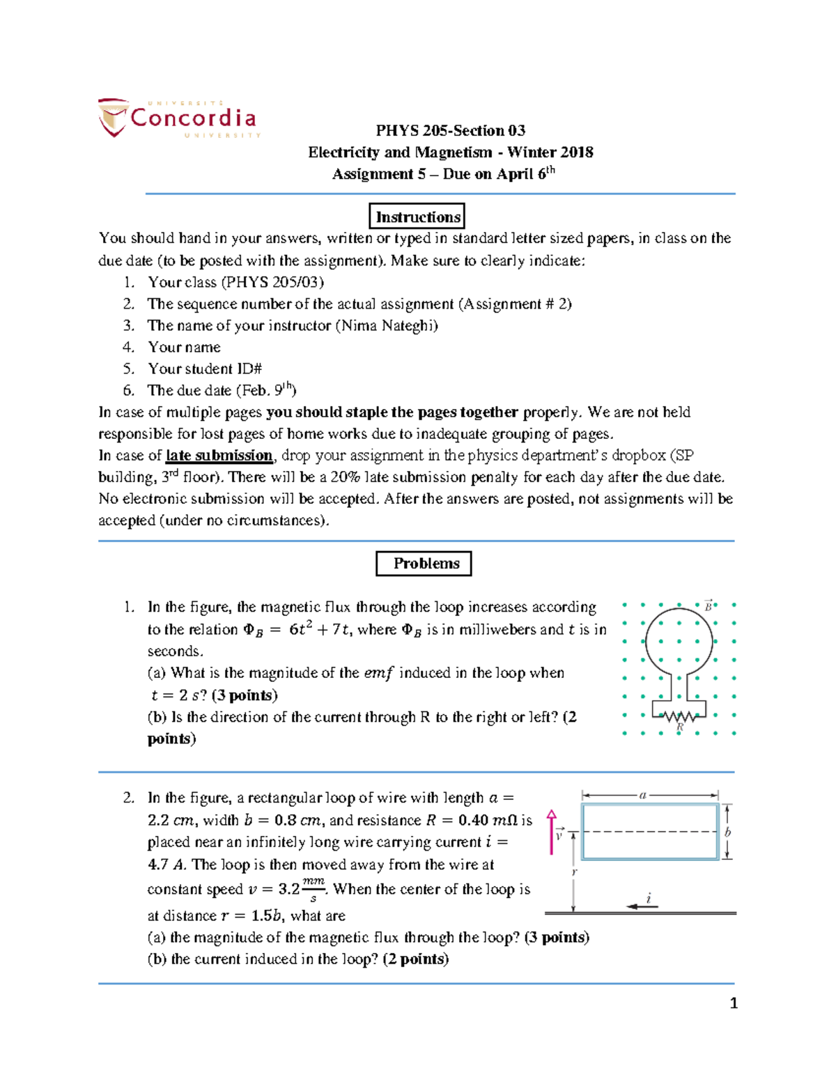 A5 - Exam/Practice - 1 PHYS 205-Section 03 Electricity and Magnetism ...
