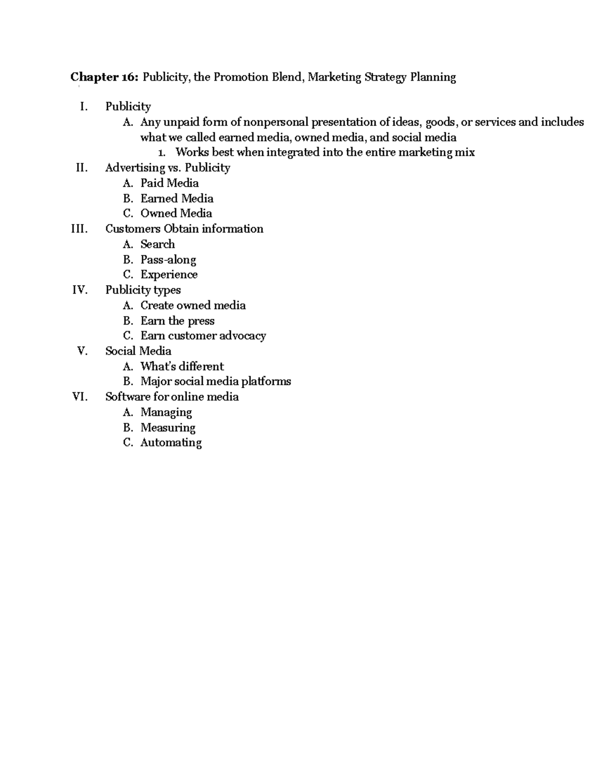 Marketing 300 Chapter 16 Chapter 16 Publicity The Promotion Blend