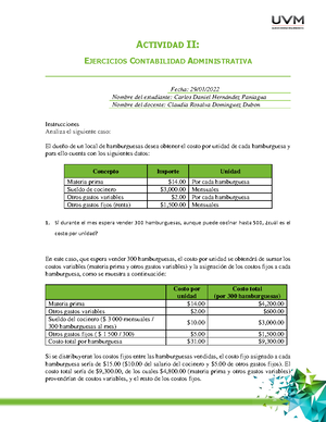 Actividad 6. proyecto integrador etapa 2- contabilidad administrativa uvm - Actividad 6 ...