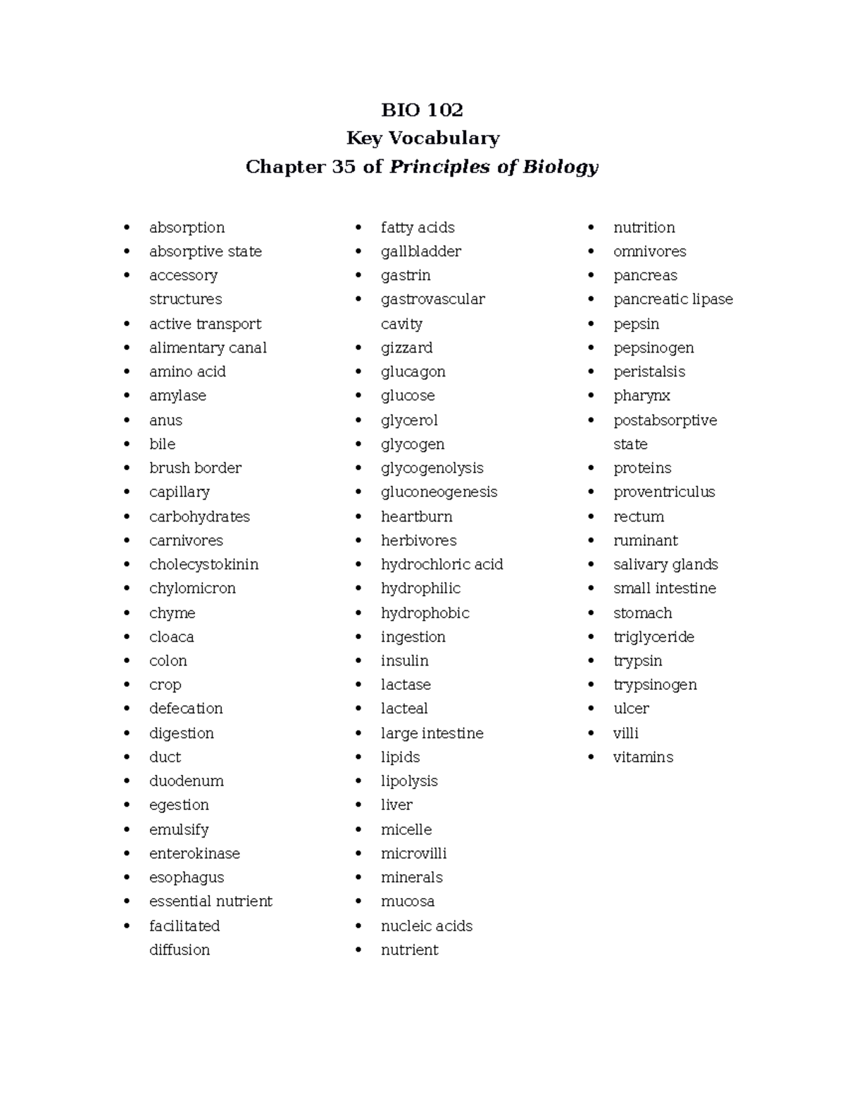 BIO+Vocabulary+-+Chapter+35%281%29 - BIO 102 Key Vocabulary Chapter 35 ...