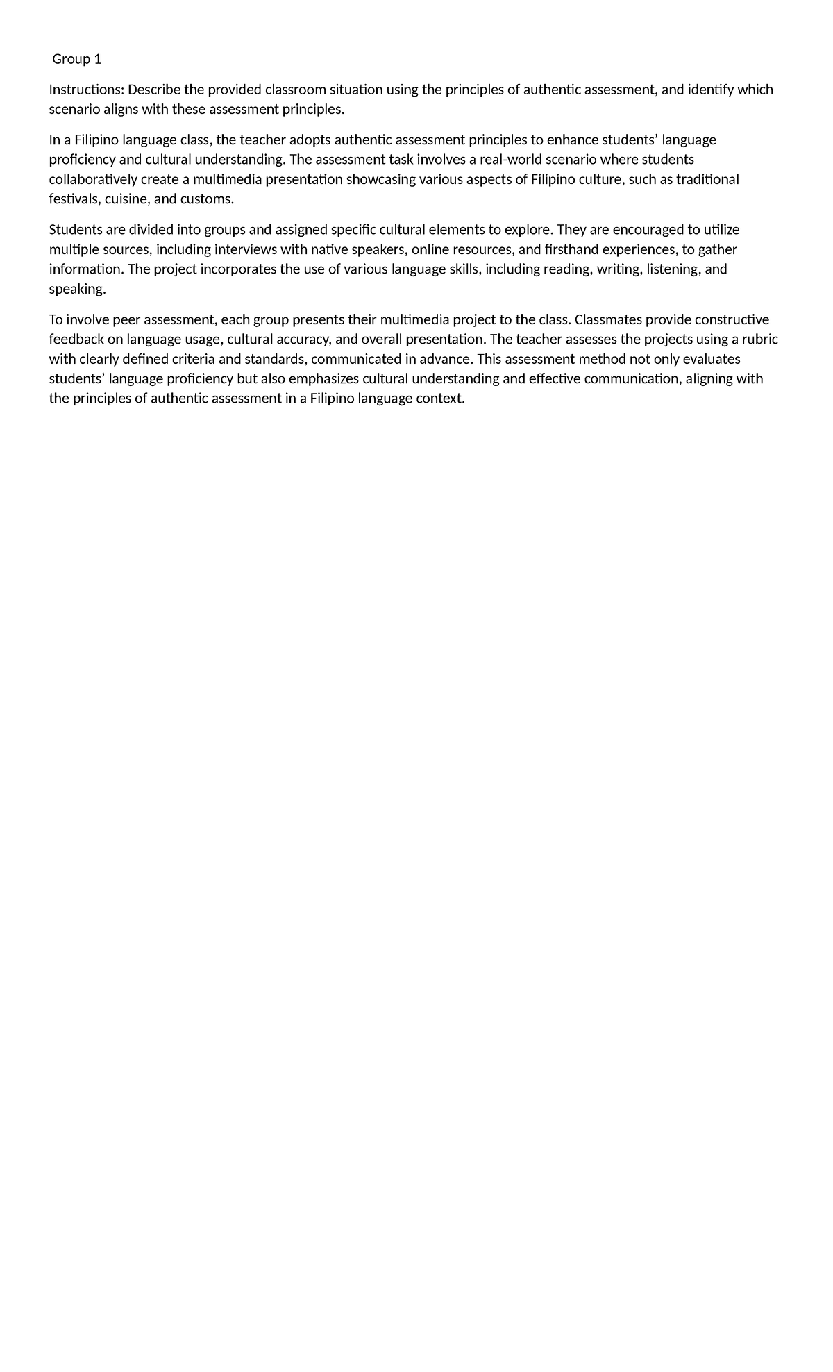 Group activity - Group 1 Instructions: Describe the provided classroom ...