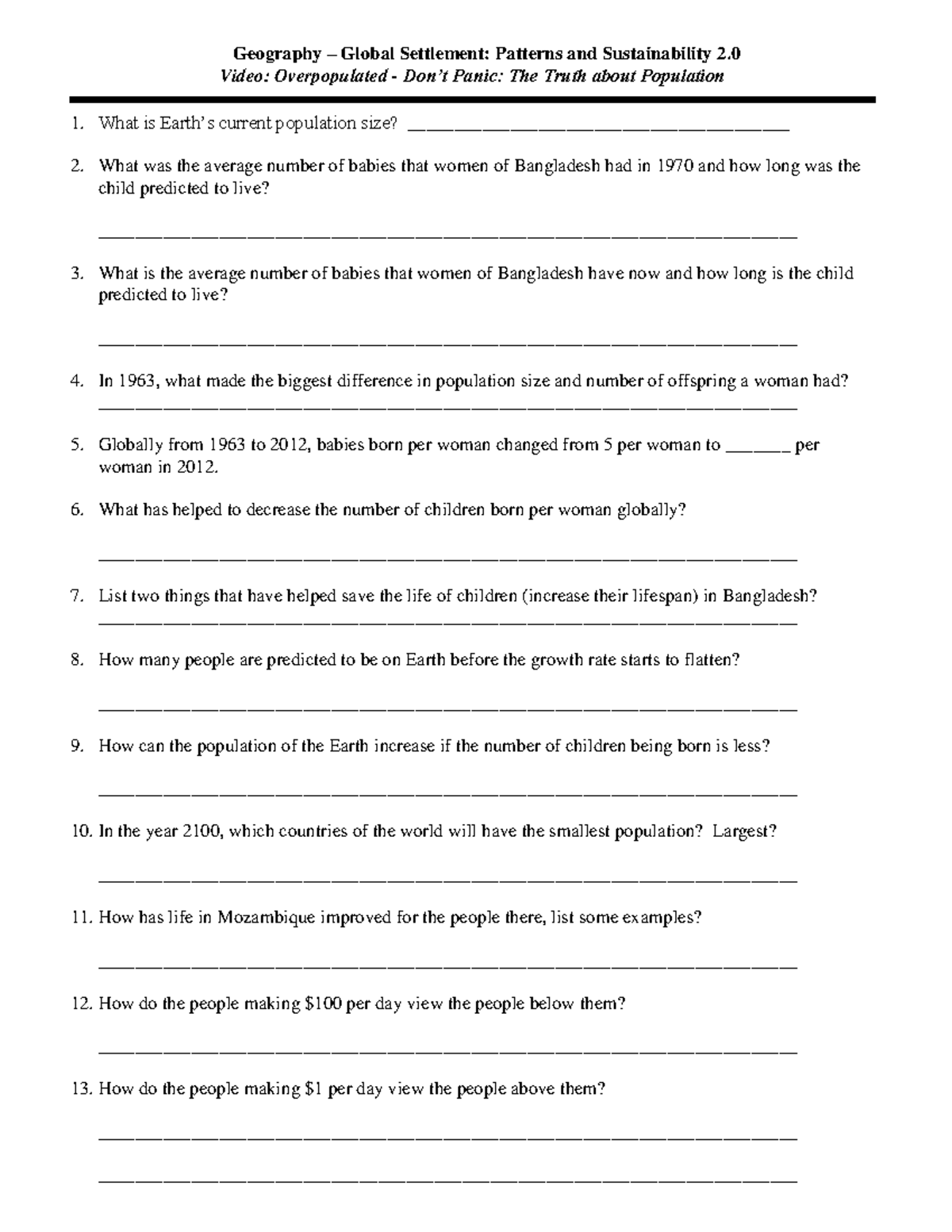 02.0 - Handout - Video - Overpopulated - Don’t Panic - The Truth about ...