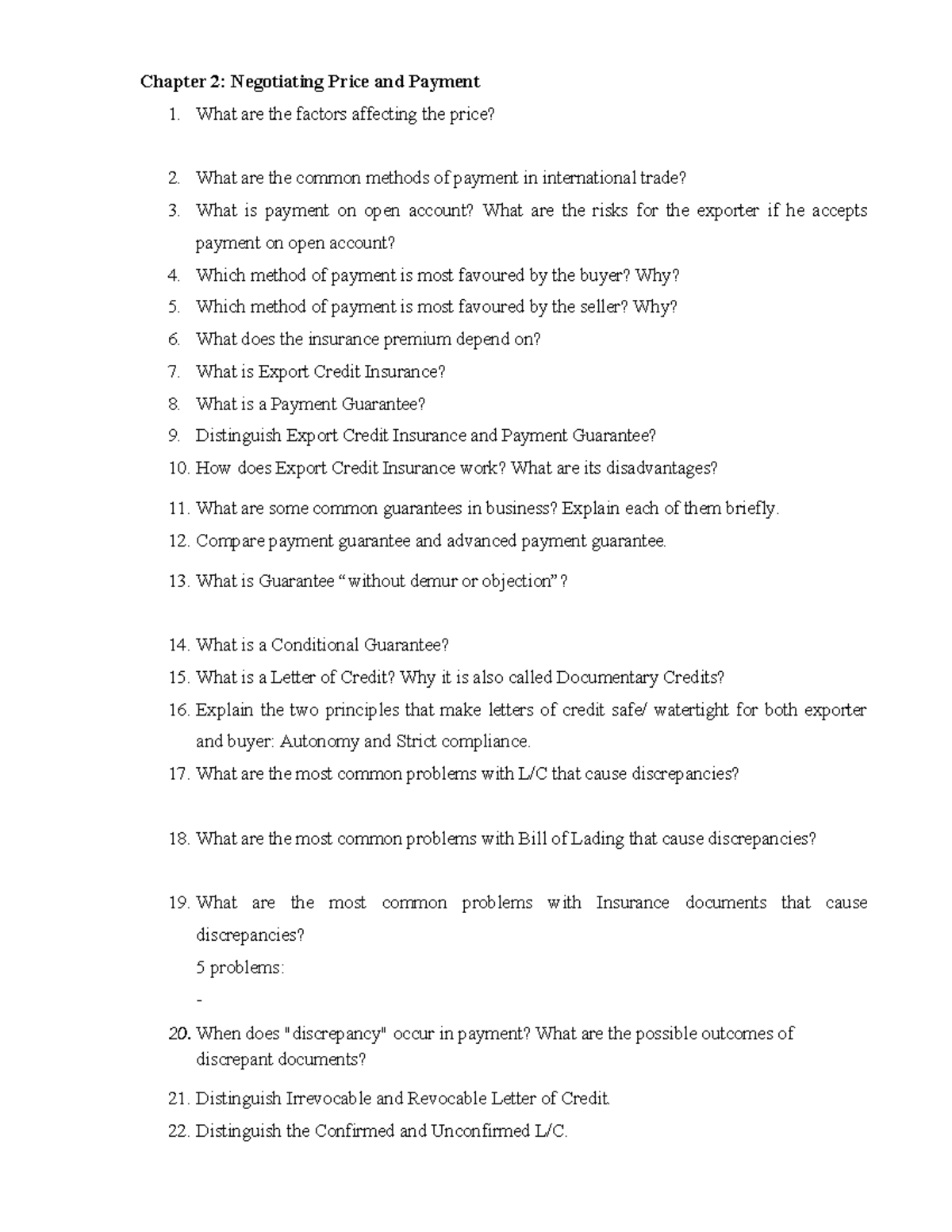 Chapter 2- Questions - to F students - Chapter 2: Negotiating Price and ...