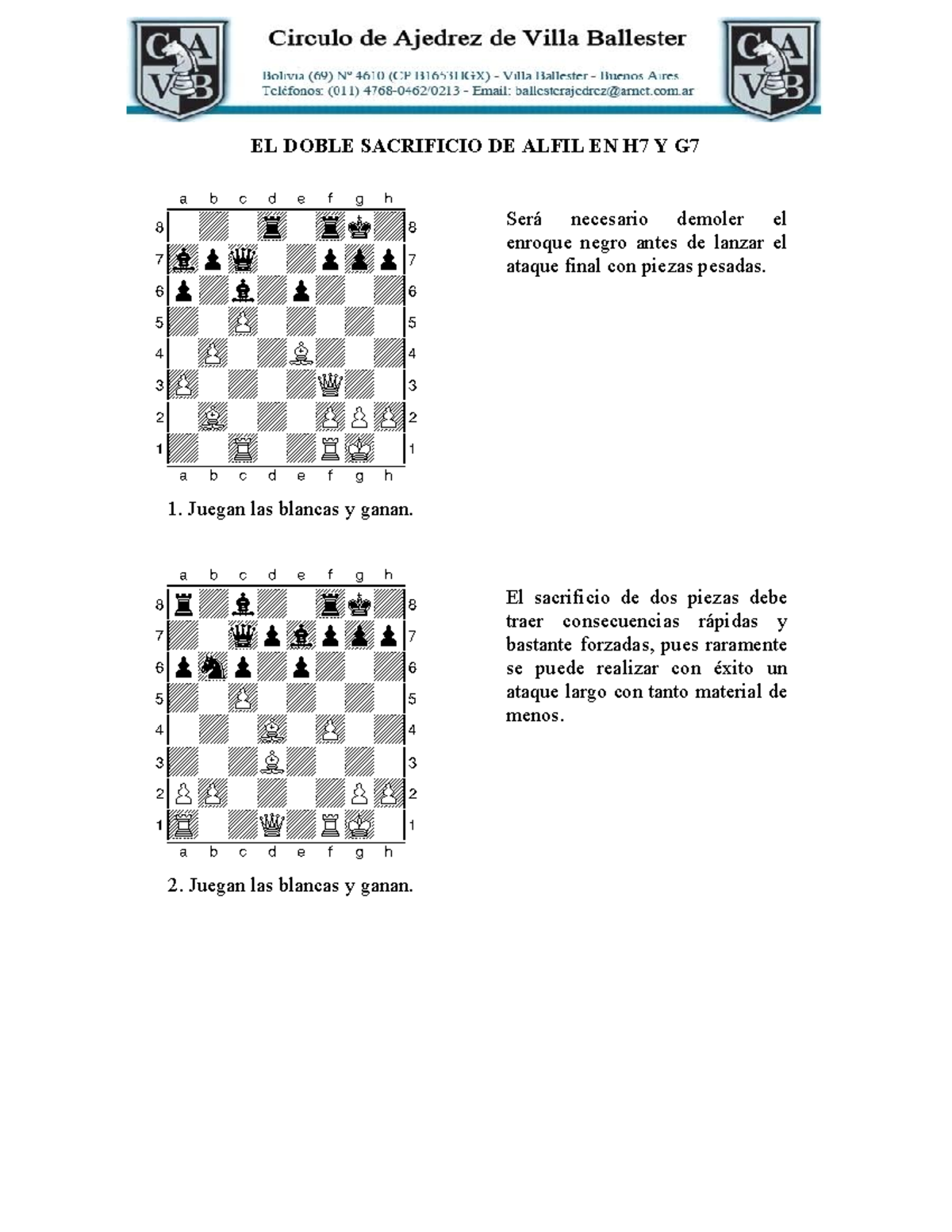 Doble sacrificio en h7 y g7 ( Ejercicios) - XABCDEFGHY 8-+-tr-trk+( 7vlpwq-+pzpp' 6p+l+p+ ...