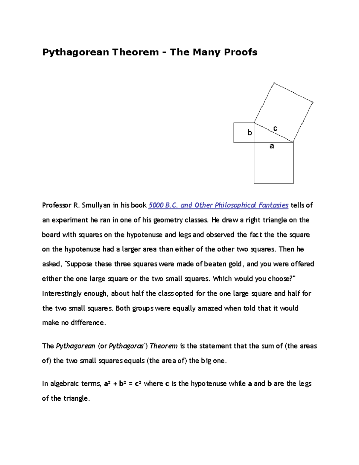 Pythagorean-Theorem Proofs - Pythagorean Theorem - The Many Proofs ...