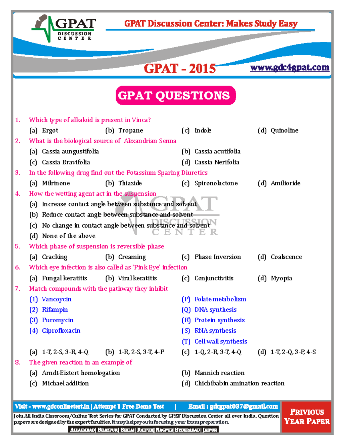 PY GPAT 2015 - PY GPAT 2015 - GPAT QUESTIONS Join All India Classroom ...