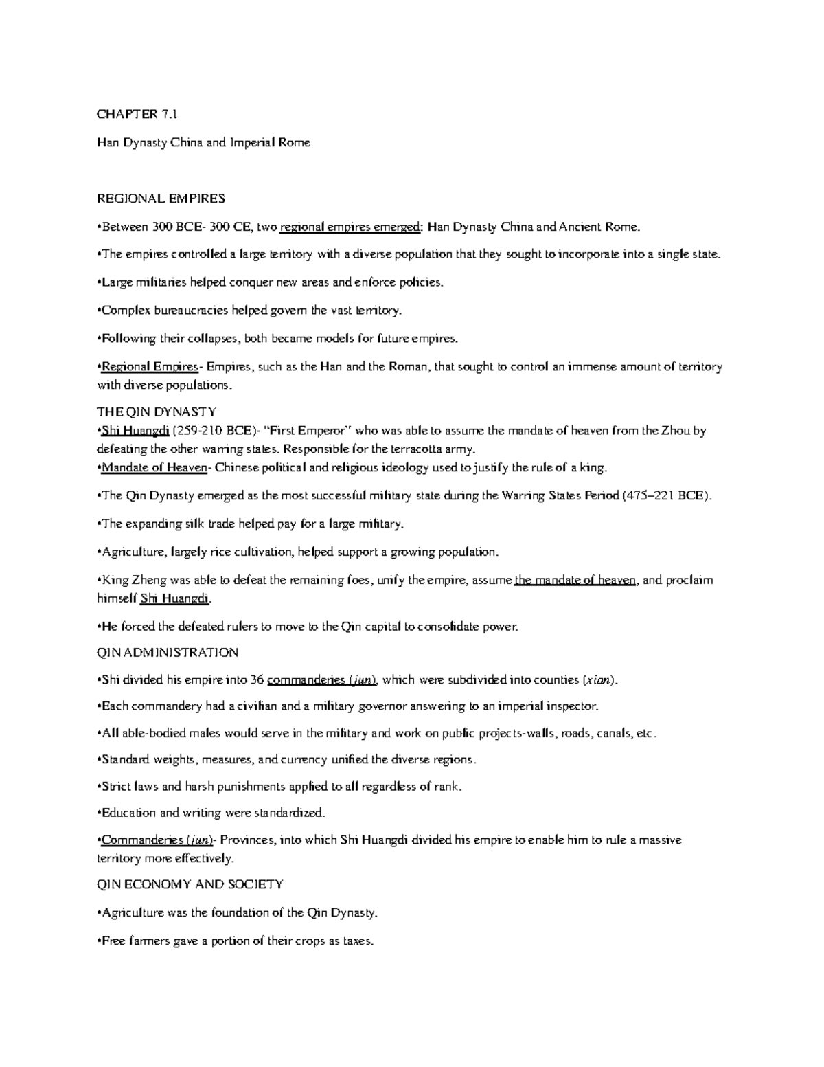 Hst 7 - Lecture notes from Intro to World Civilization - CHAPTER 7. Han ...