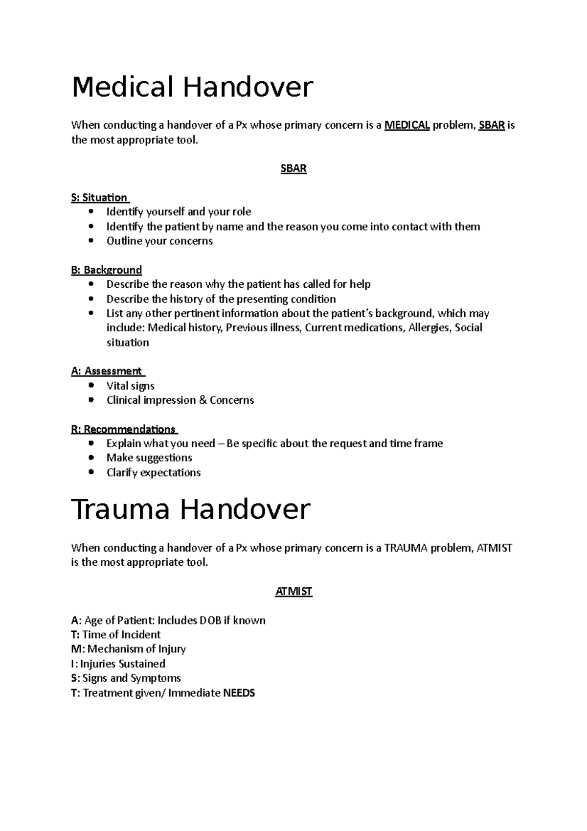 Medical Handover - An in-depth summary of this topic. - Medical ...