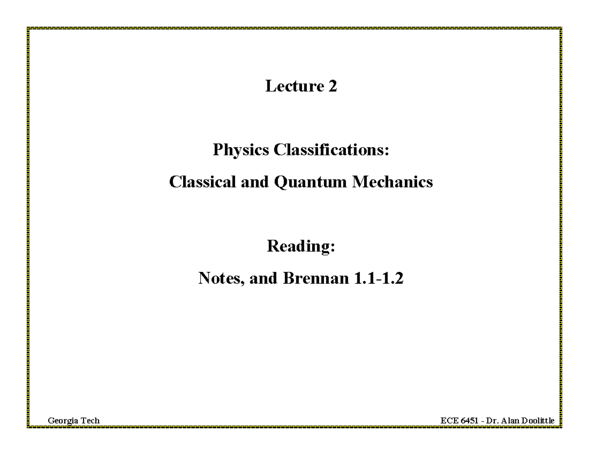 Lecture slides, lecture 2 - Lecture 2: phyisics classifications ...