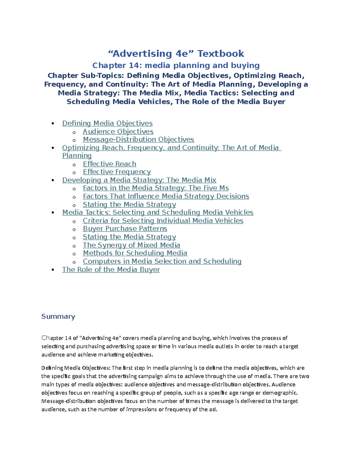 Chapter 14 of Advertising 4E - media planning and buying - “Advertising ...